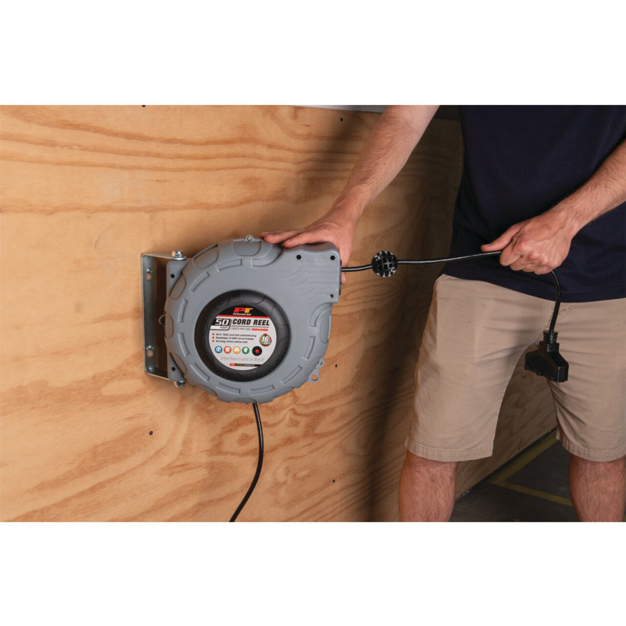 Performance Tools Retractable Cord Reel, 50-Ft