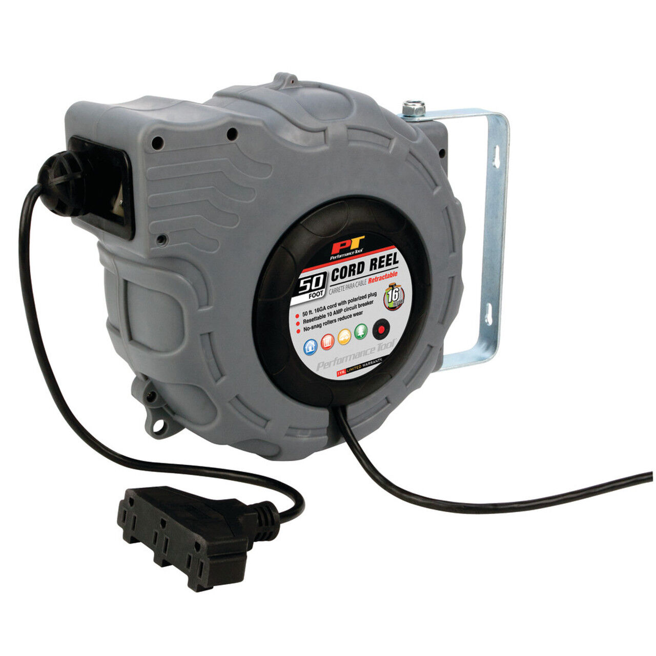 Performance Tools Retractable Cord Reel, 50-Ft